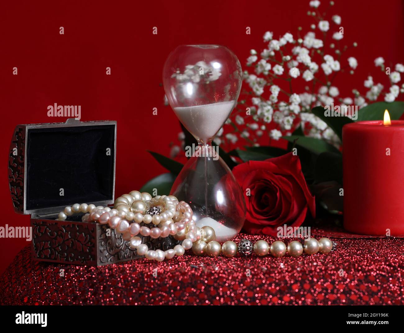 Horizontal shot of a table with romantic objects Stock Photo - Alamy