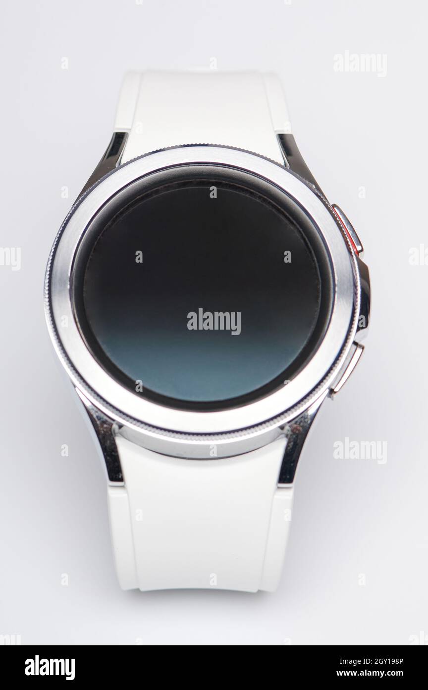 Front view of smartwatch with white bracelet isolated Stock Photo - Alamy