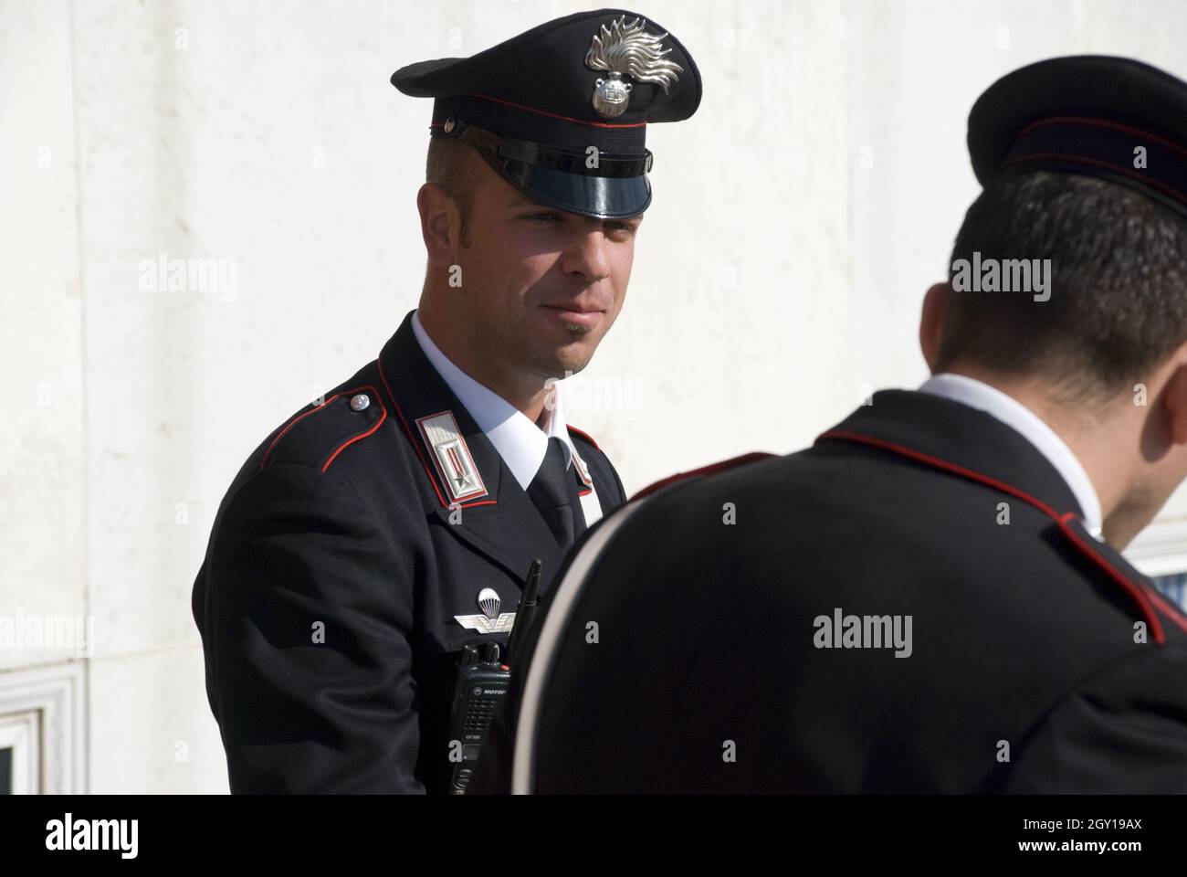 VENIC, ITALY - Oct 13, 2013: Two Italian policemen in traditional black ...
