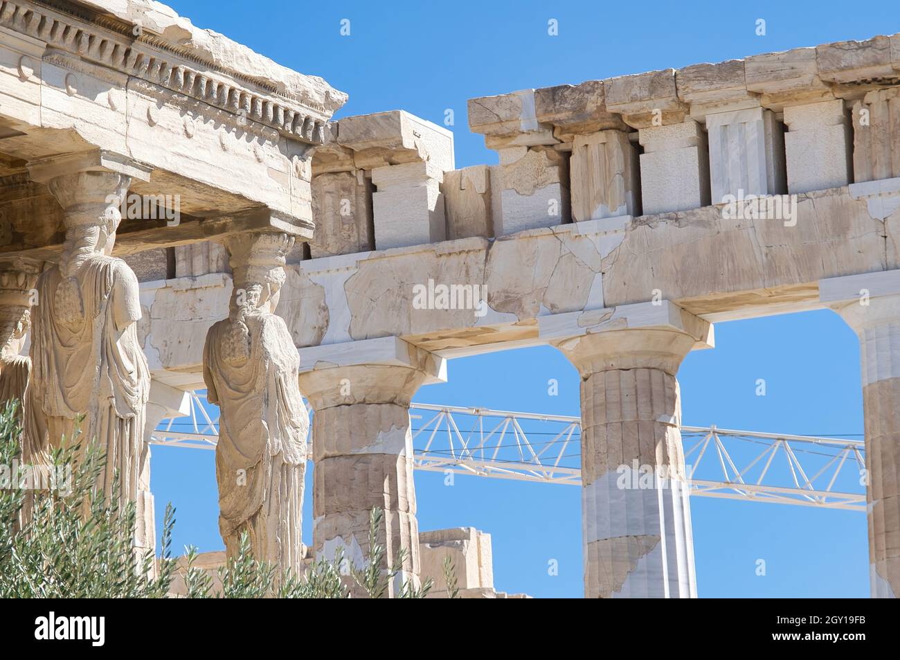 the Caryatids from the Erechtheion look at the Parthenon. Acropolis ...
