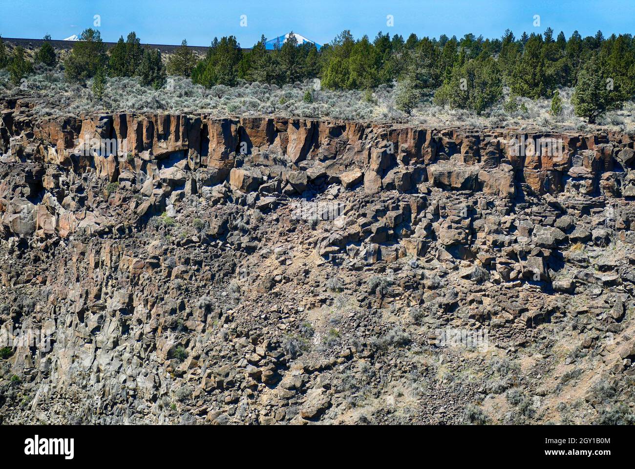 Rocky basalt cliff in Peter Skene Ogden State Park on the Crooked River ...