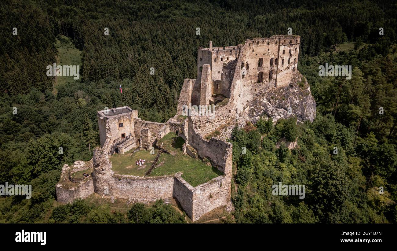 Aerial view of Likava castle in Likavka village in Slovakia Stock Photo ...