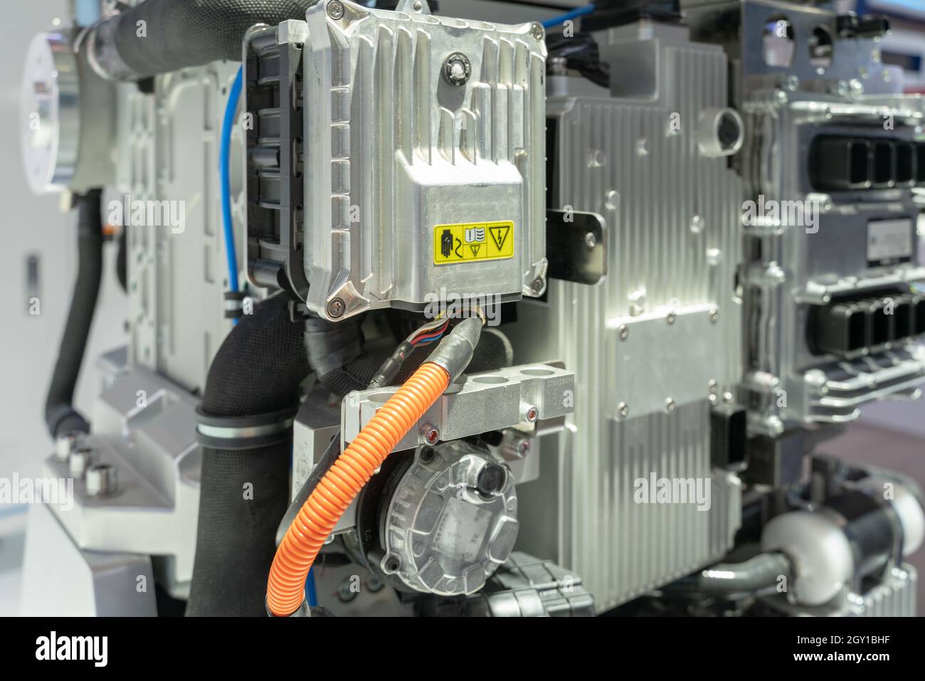 Close-up shot of a modern electric car engine and spare part Stock ...