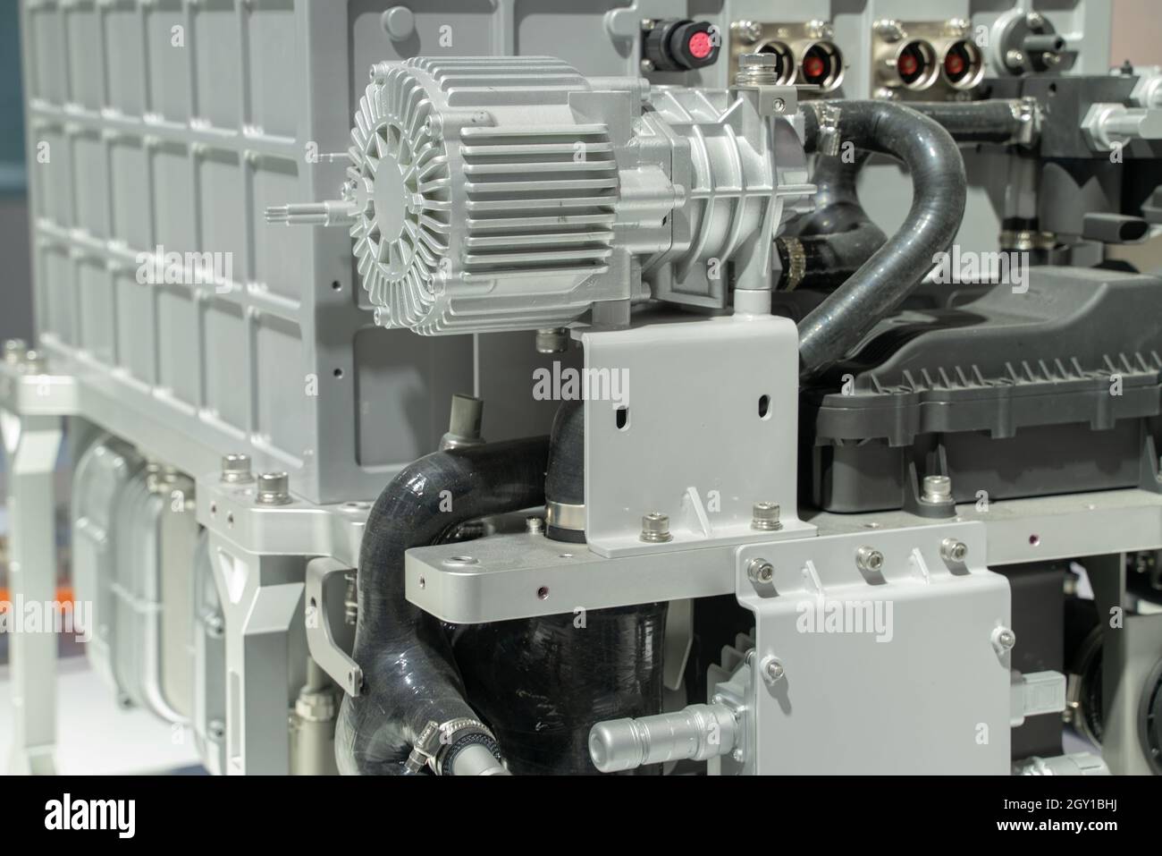 Close-up shot of a modern electric car engine and spare part Stock ...