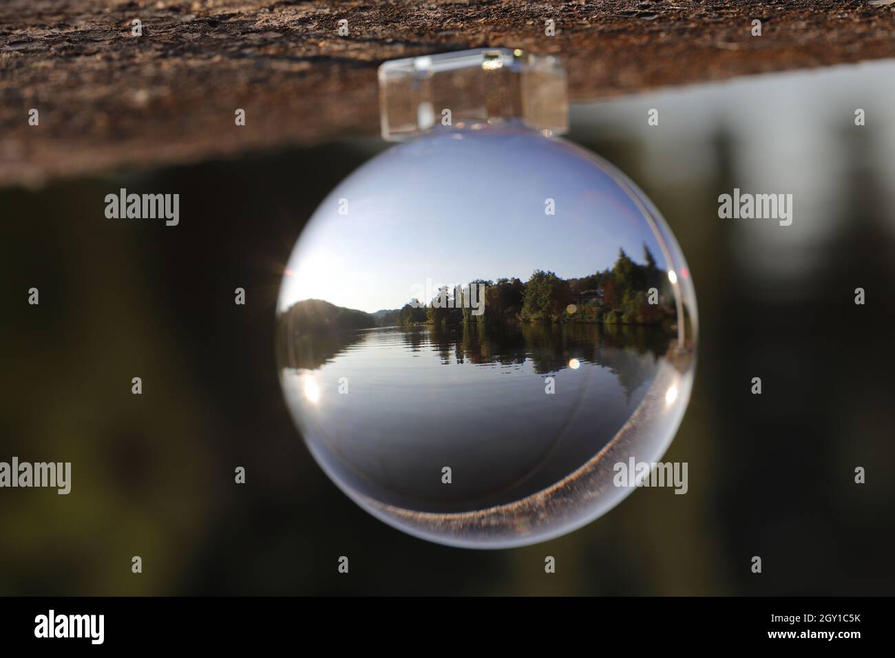 a beautiful water landscape photographed through a lens ball Stock ...