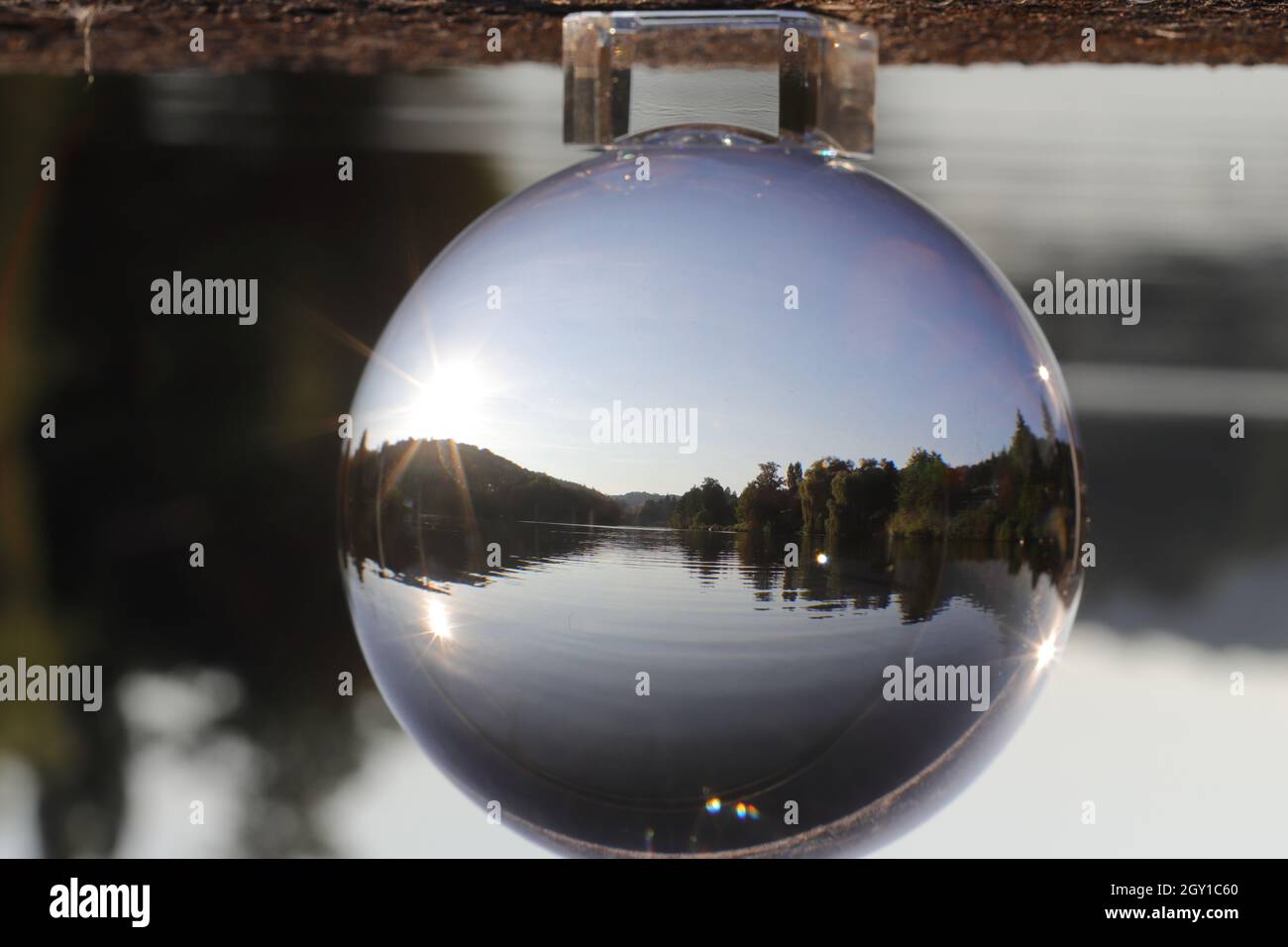 a beautiful water landscape photographed through a lens ball Stock ...