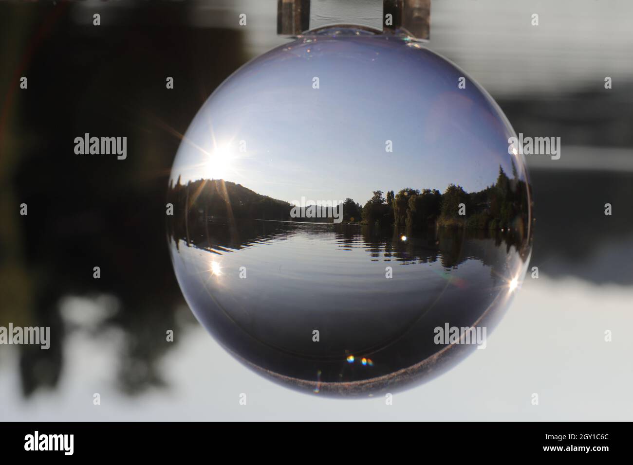 a beautiful water landscape photographed through a lens ball Stock ...