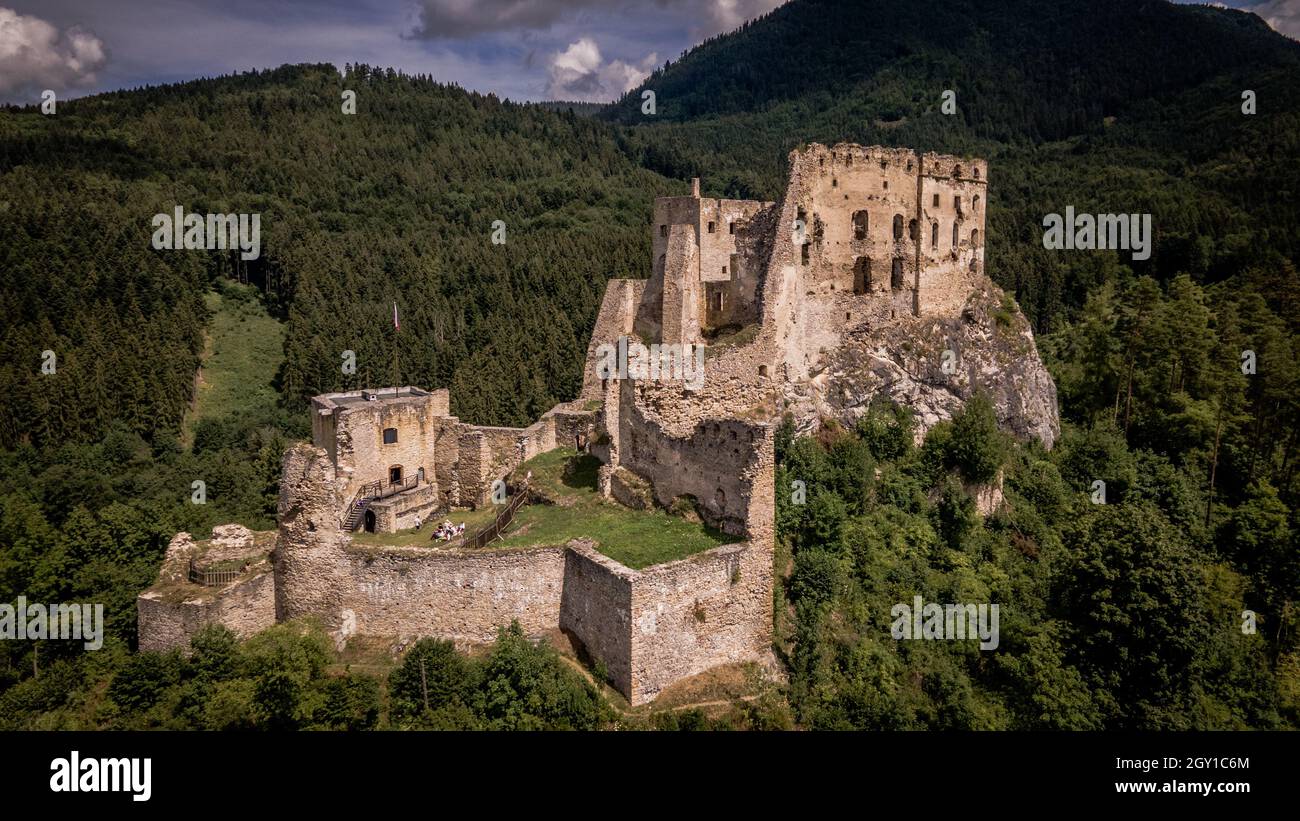 Aerial view of Likava castle in Likavka village in Slovakia Stock Photo ...