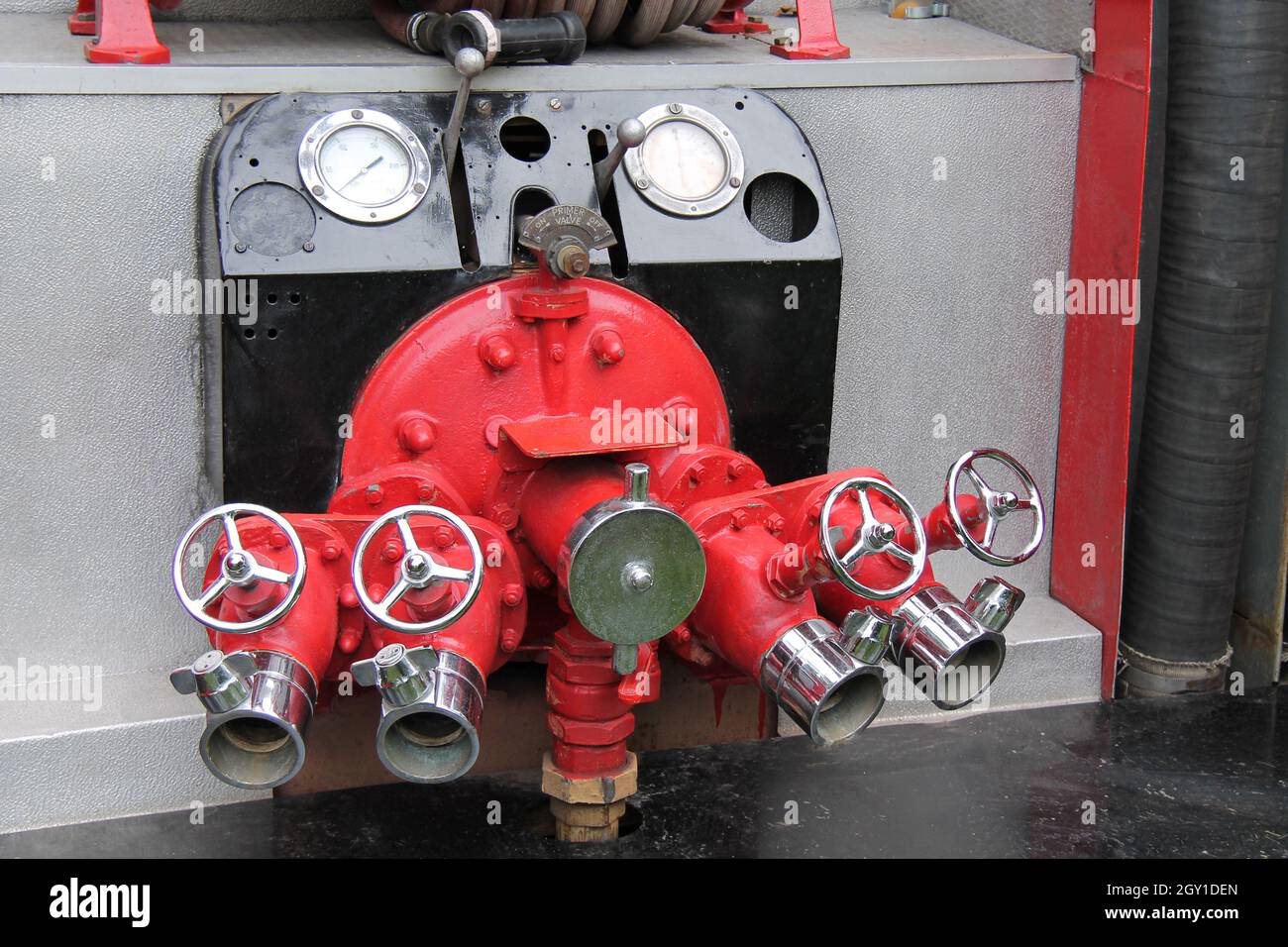 The Hose Valves and Connectors on a Fire Engine Stock Photo - Alamy