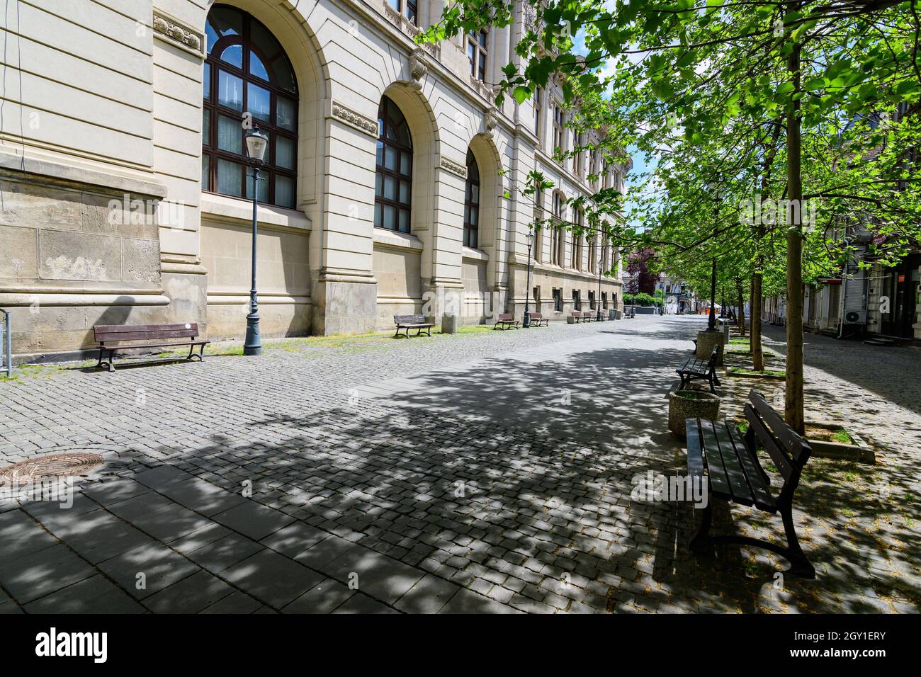 Bucharest, Romania - 6 May 2021: Old buildings with bars and ...