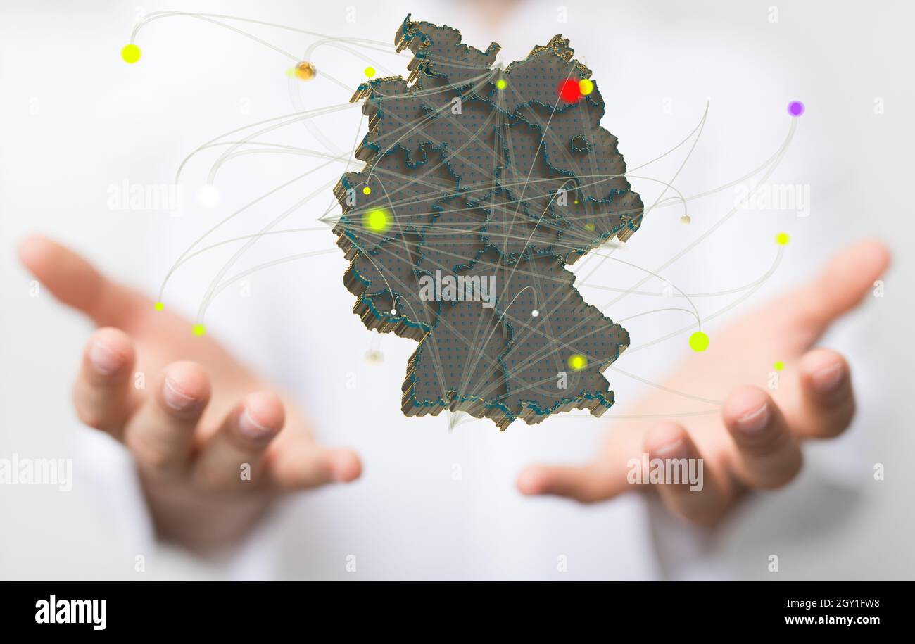 Abstract shot of a 3D rendered map of Germany covered with a neural ...