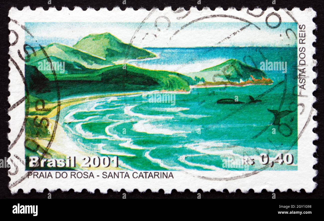 BRAZIL - CIRCA 2001: a stamp printed in the Brazil shows Rosa, Beach in ...