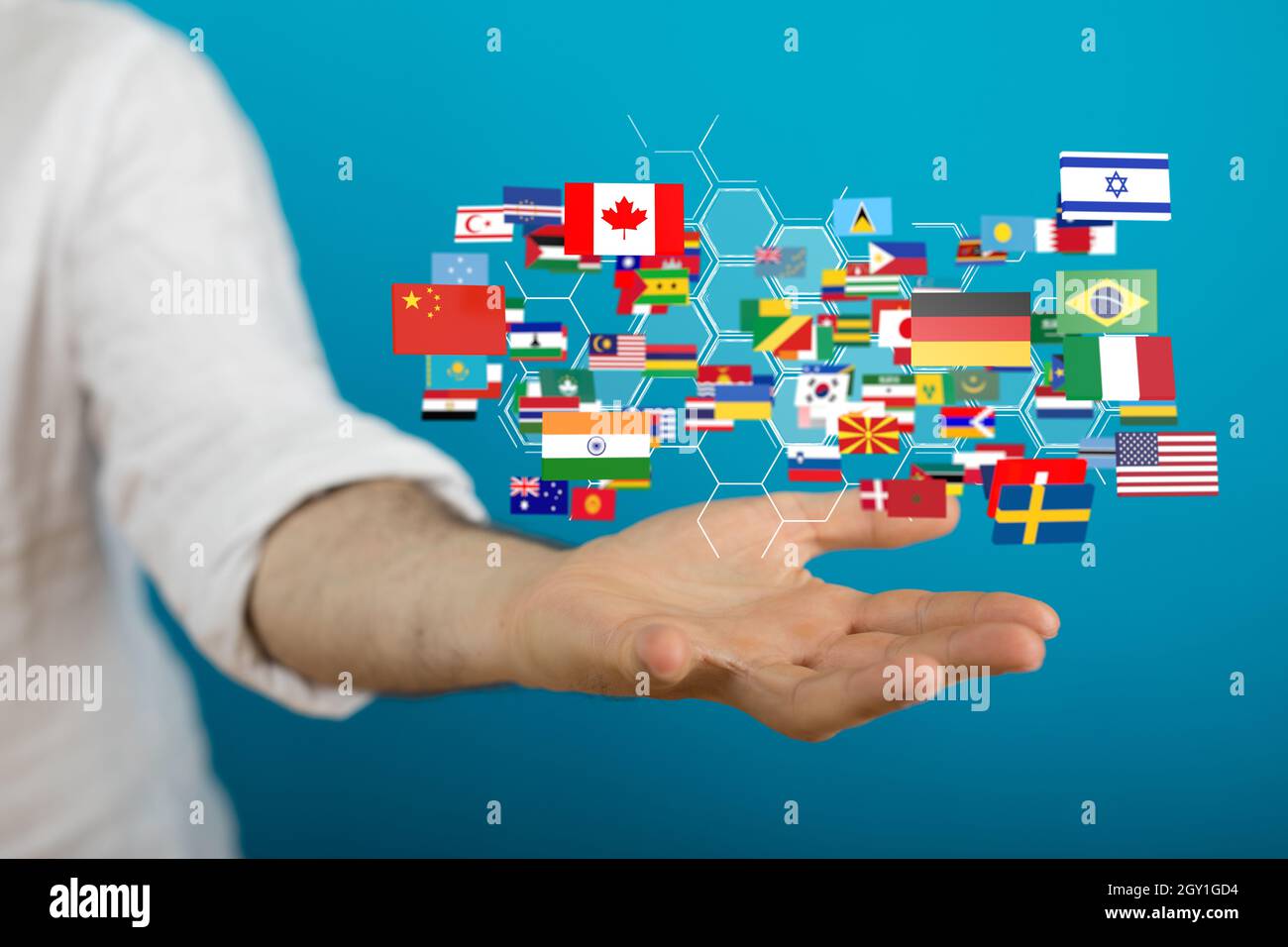 Abstract sho of 3D rendered digital international communication with ...