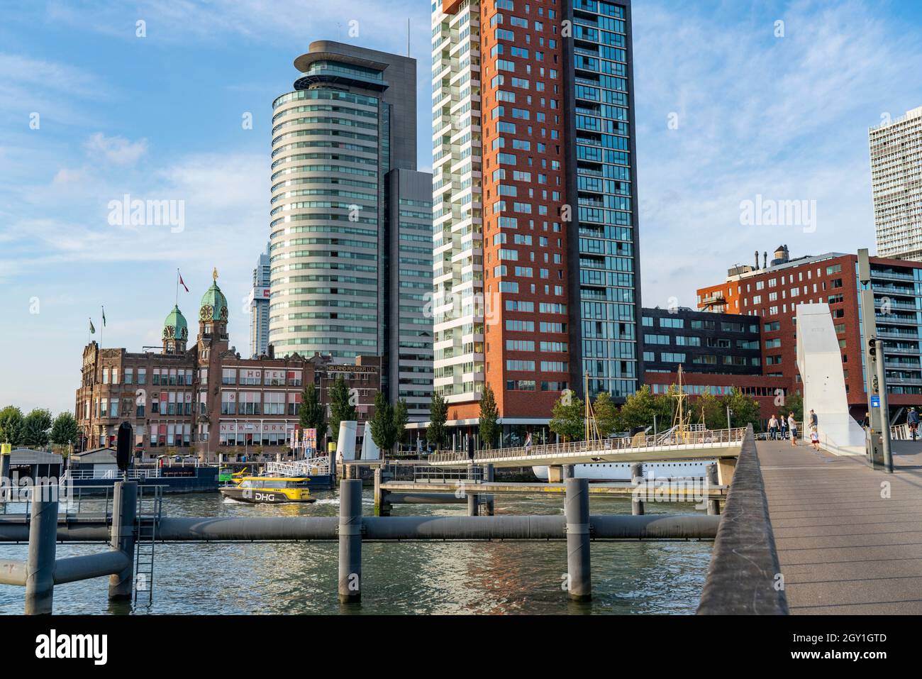 View of the skyline of Rotterdam, on the Nieuwe Maas, river, high-rise ...