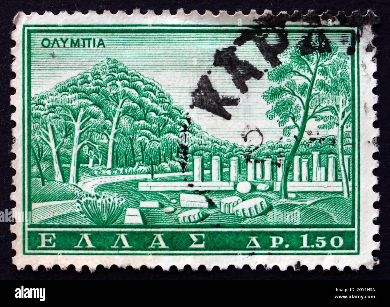 GREECE - CIRCA 1961: a stamp printed in the Greece shows Olympia ...