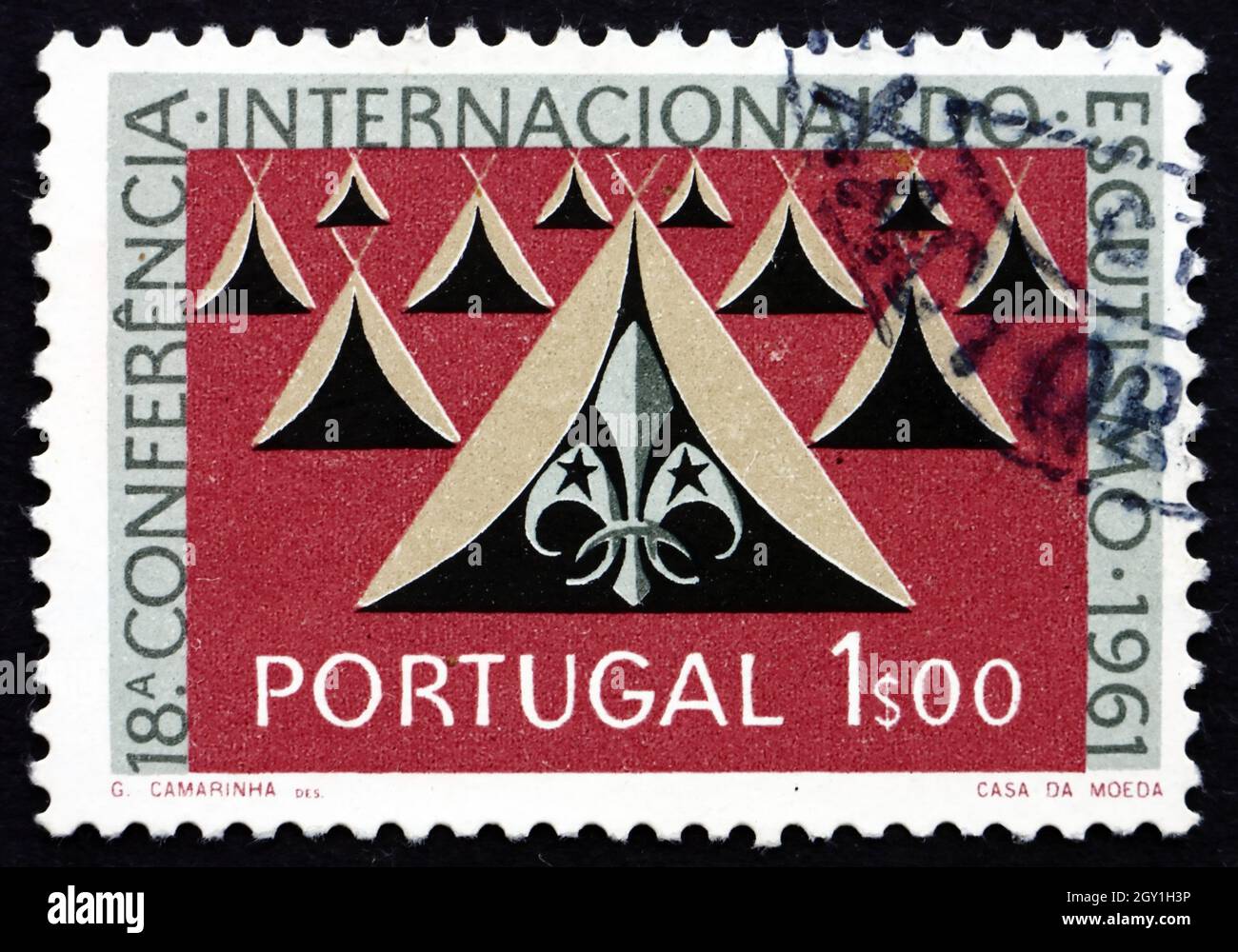 PORTUGAL - CIRCA 1962: a stamp printed in the Portugal shows Tents and ...
