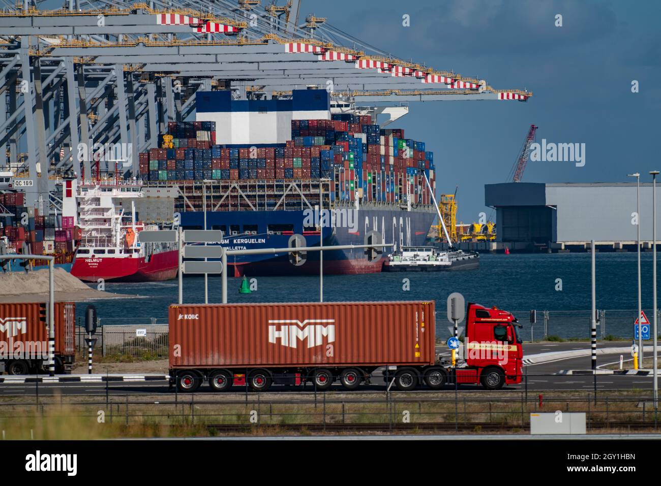 The seaport of Rotterdam, Netherlands, deep sea port Maasvlakte 2, on a ...