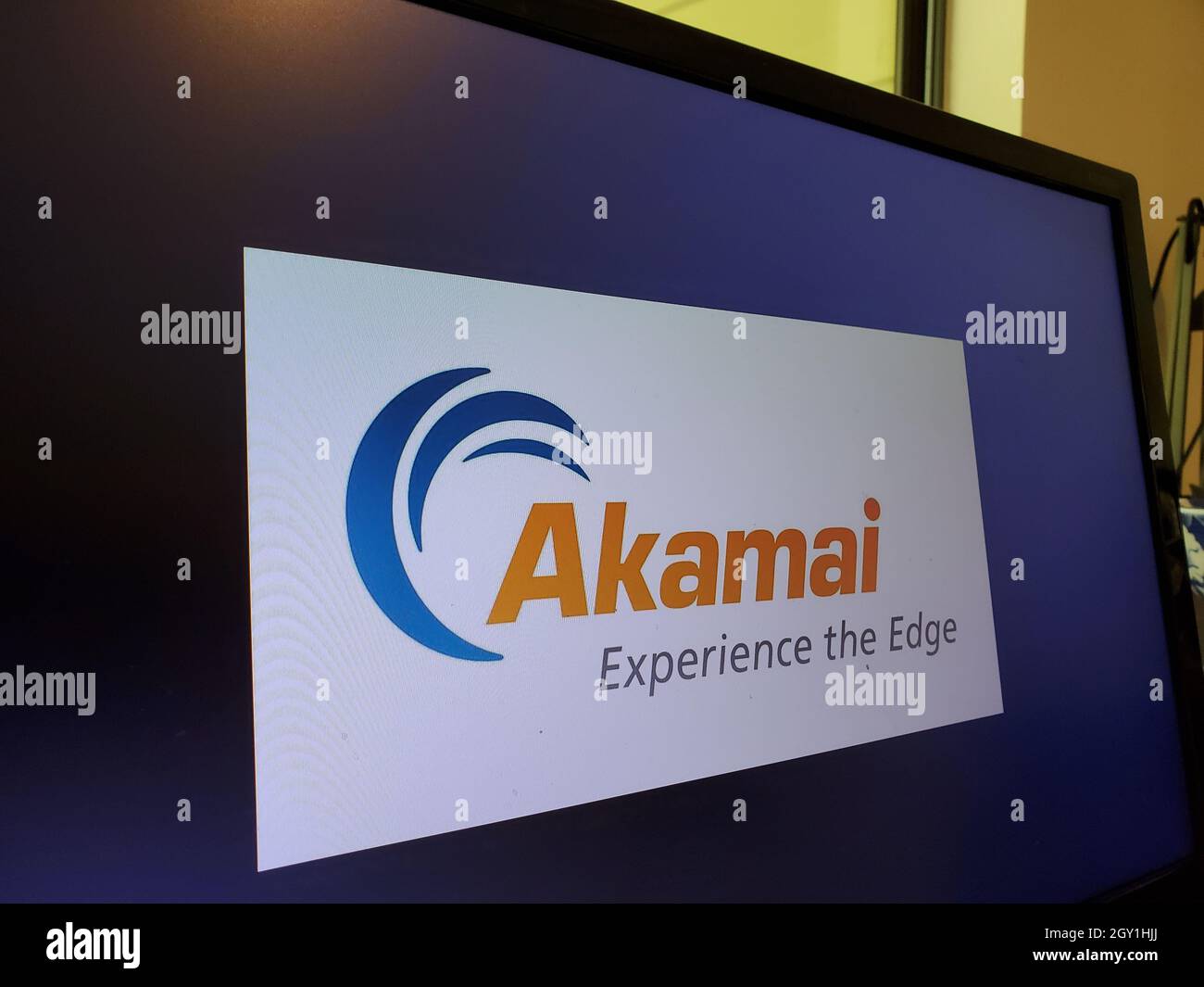 Close-up of logo for Content Delivery Network (CDN) service Akamai on ...