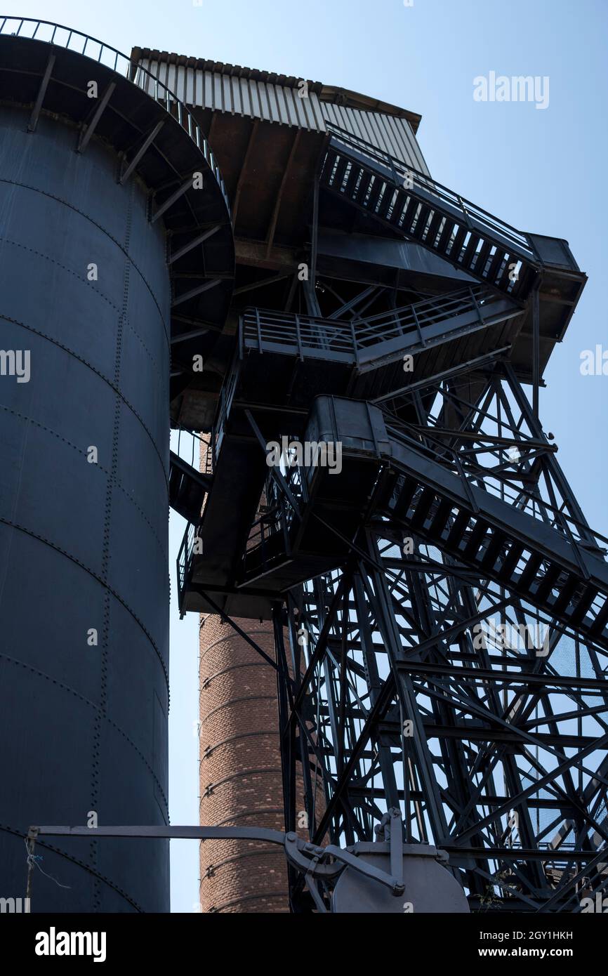 Metal construction which is a part of steel mill industry building ...