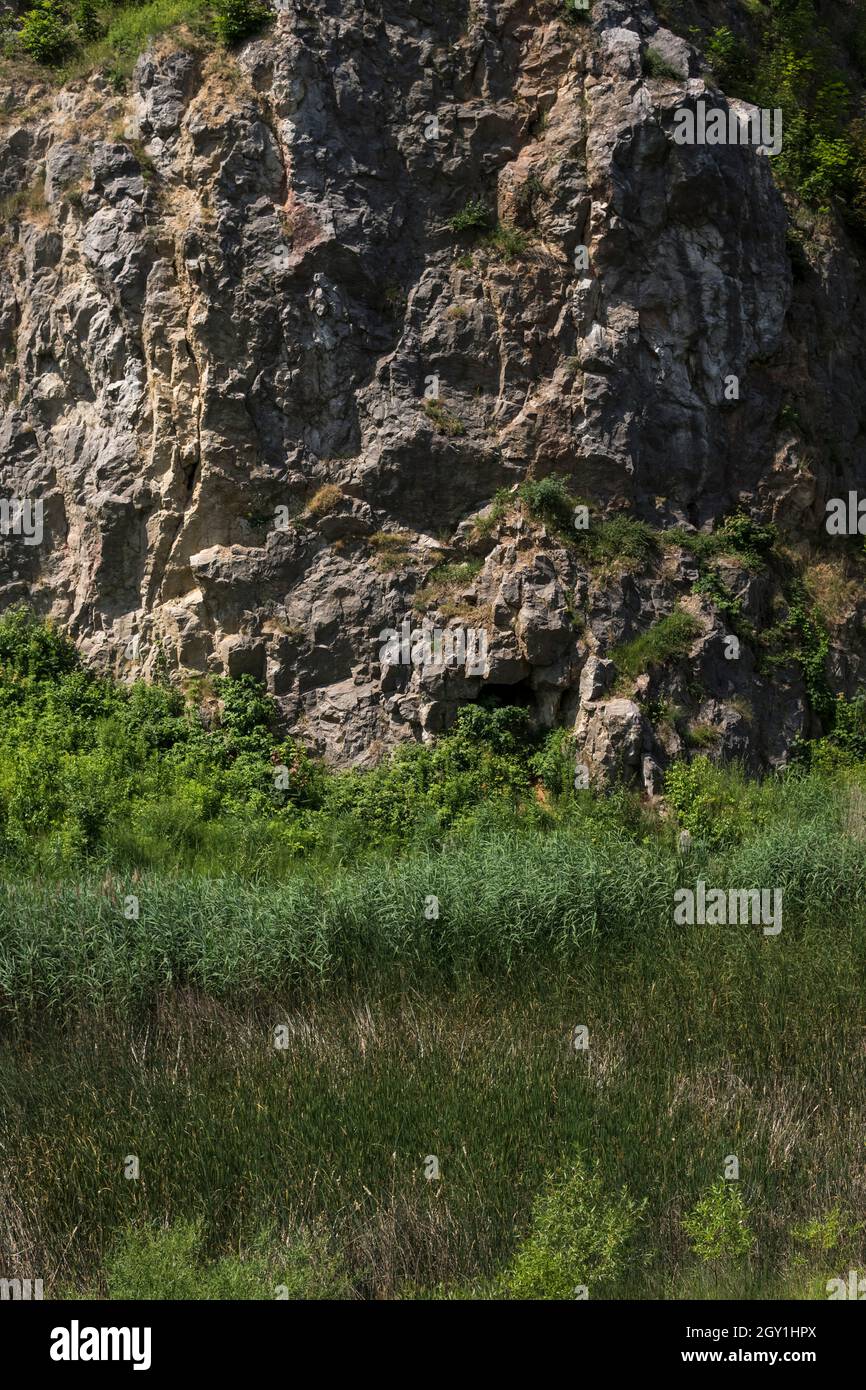 geological landscape of former limestone quarry and current nature ...