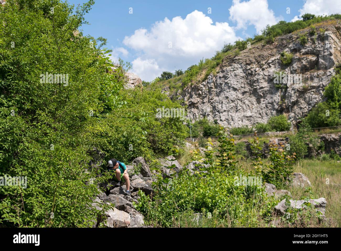 geological landscape of former limestone quarry and current nature ...