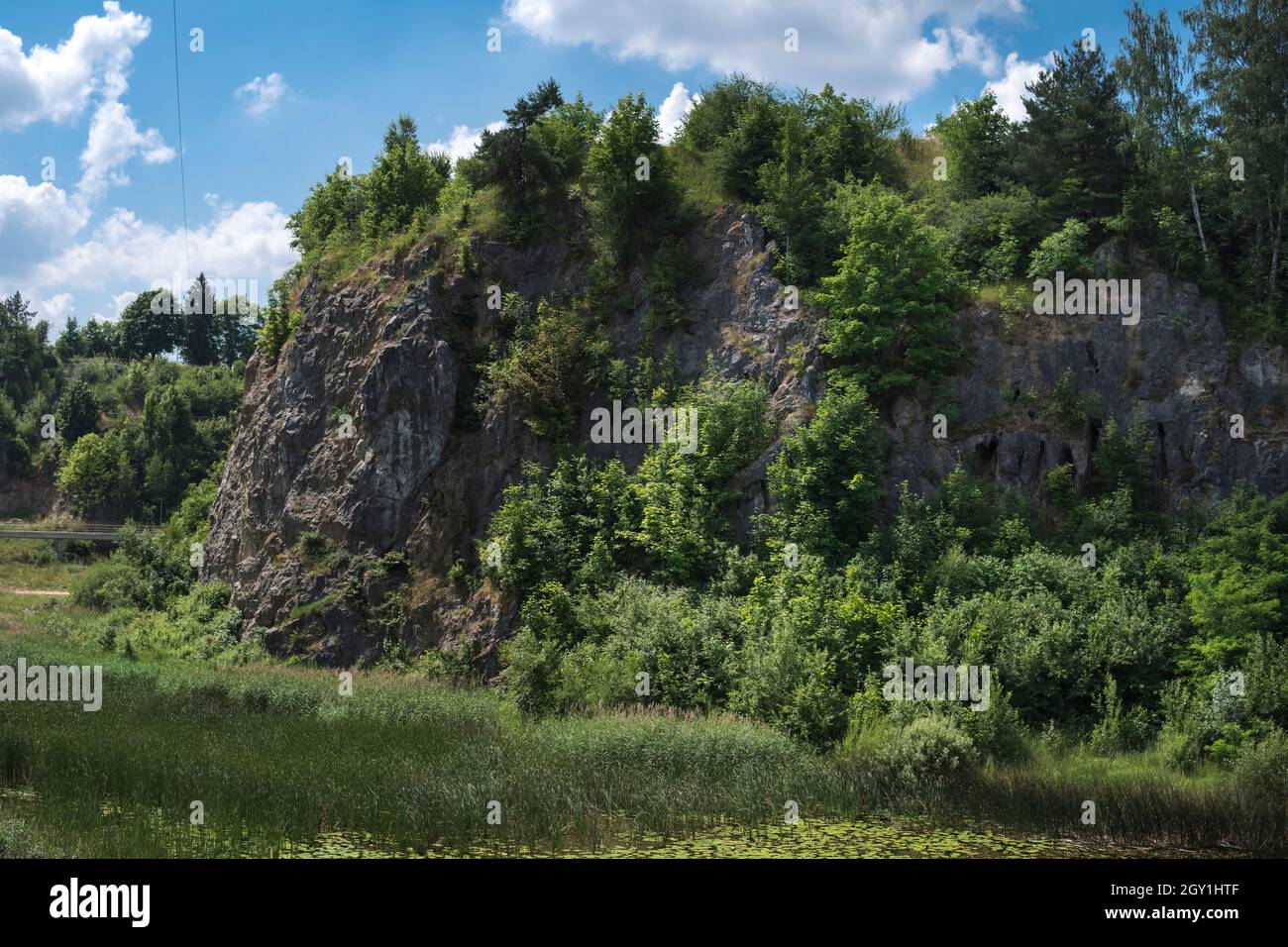 geological landscape of former limestone quarry and current nature ...