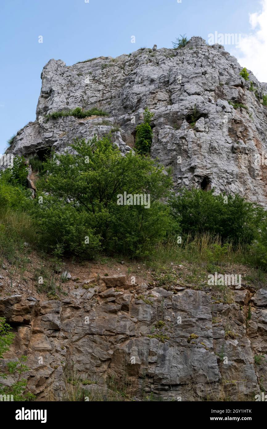 geological landscape of former limestone quarry and current nature ...