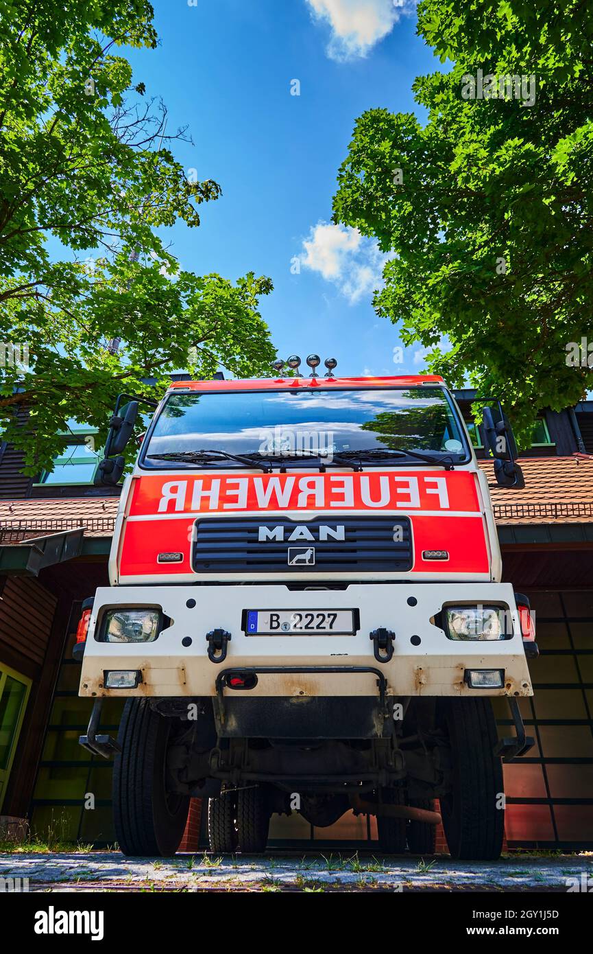 Berlin; Germany - June 26; 2021: View to a fire engine in front of a ...