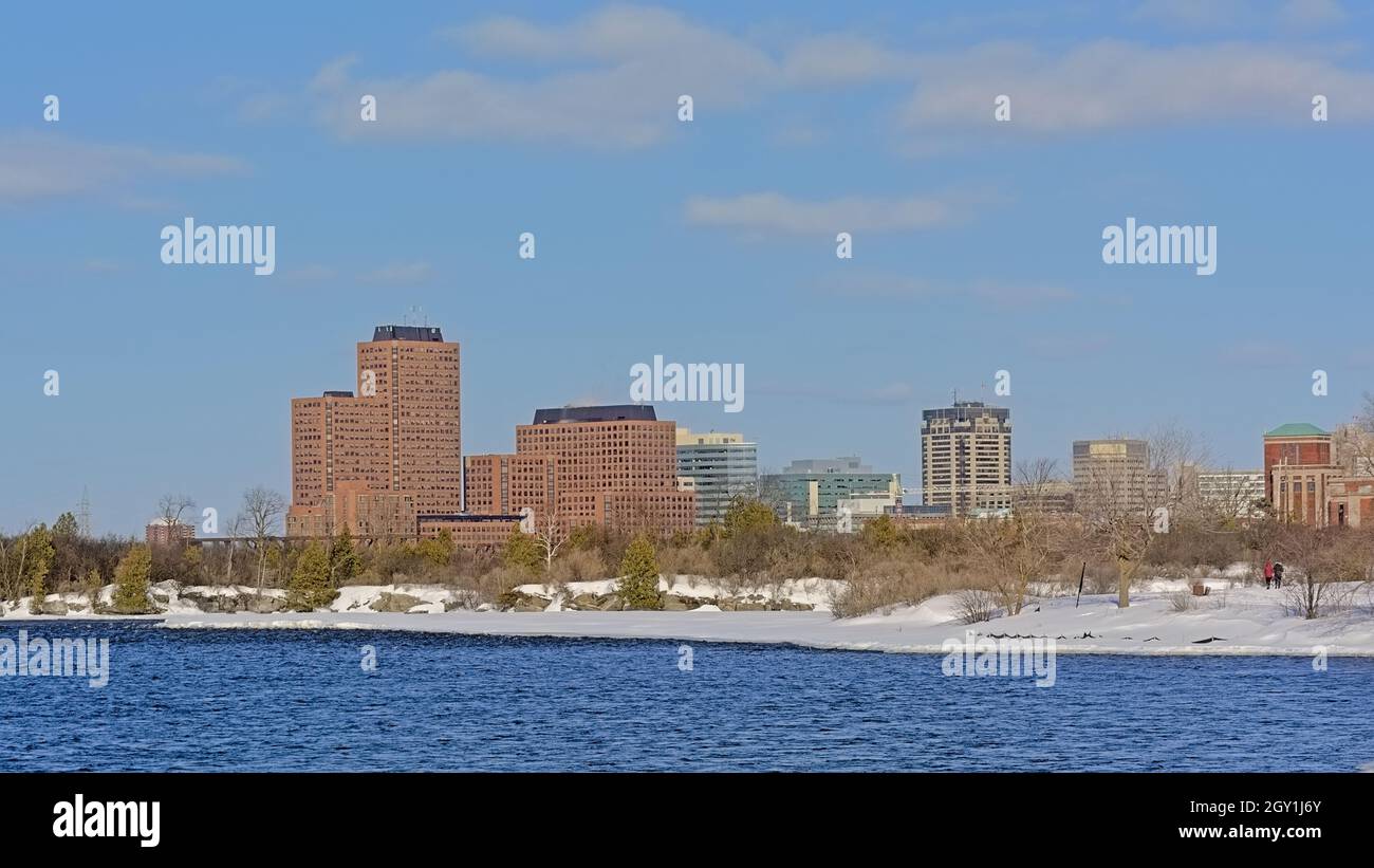 Skyscrapers and office buildings off Hull district along Ottawa river ...