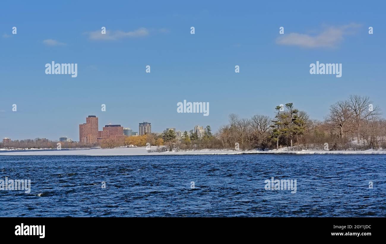 Skyscrapers and office buildings off Hull district along Ottawa river ...