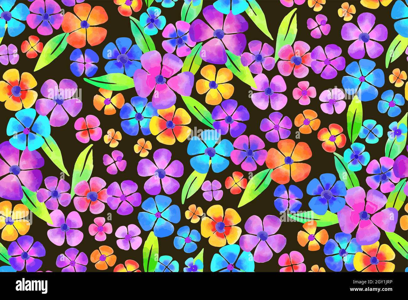 Floral seamless background pattern. Colorful flowers hand drawn, vector ...
