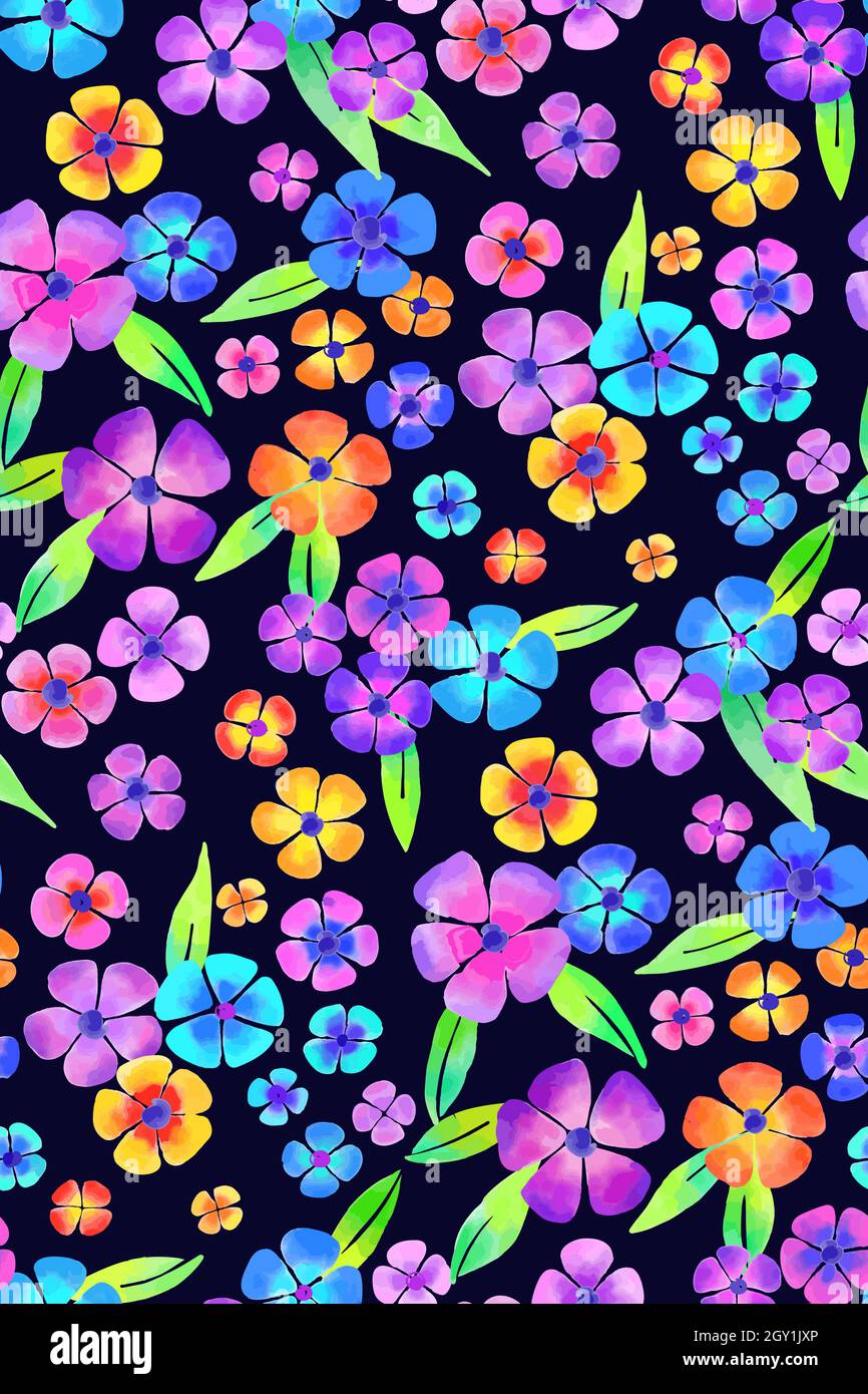 Floral seamless background pattern. Colorful flowers hand drawn, vector ...