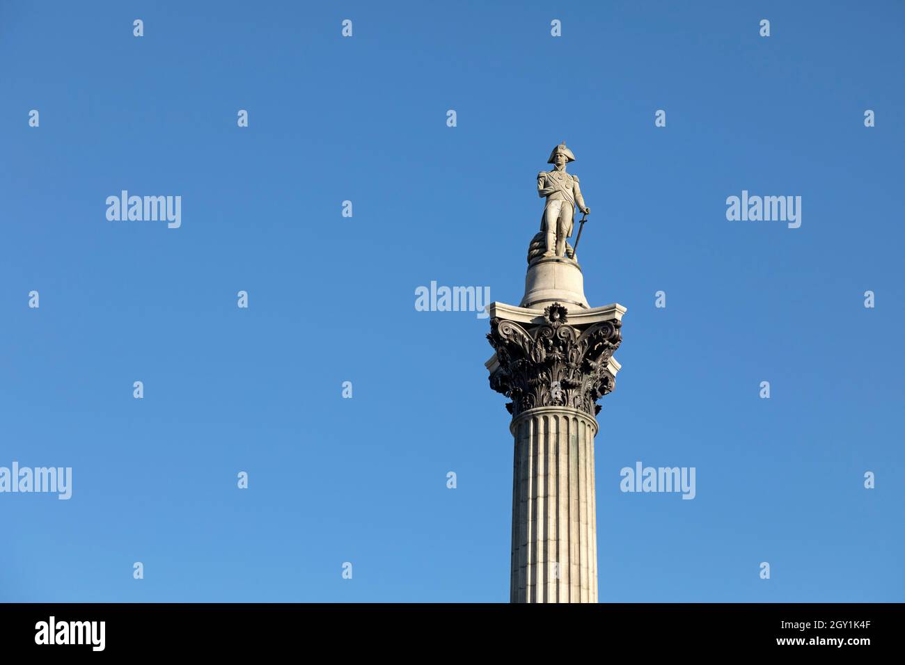Nelson's Column at Trafalgar Square in London, England. The monument ...
