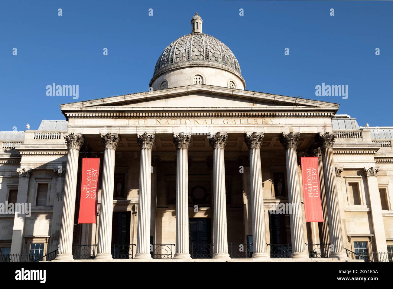 The National Gallery at Trafalgar Square in London, England. The ...