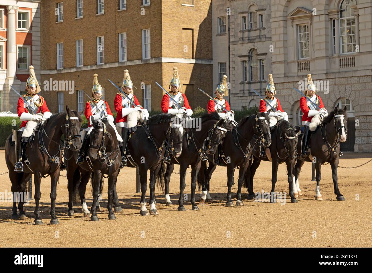 Household Cavalry in London, England. The mounted soldiers are ...