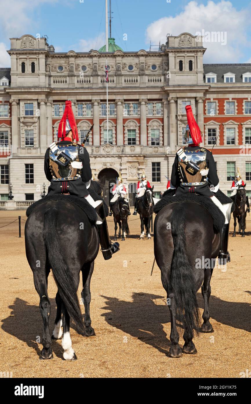 Household Cavalry in London, England. The mounted soldiers are ...