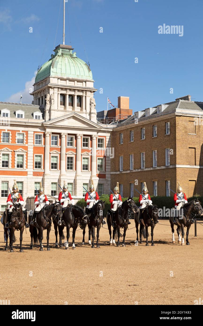 Household Cavalry in London, England. The mounted soldiers are ...