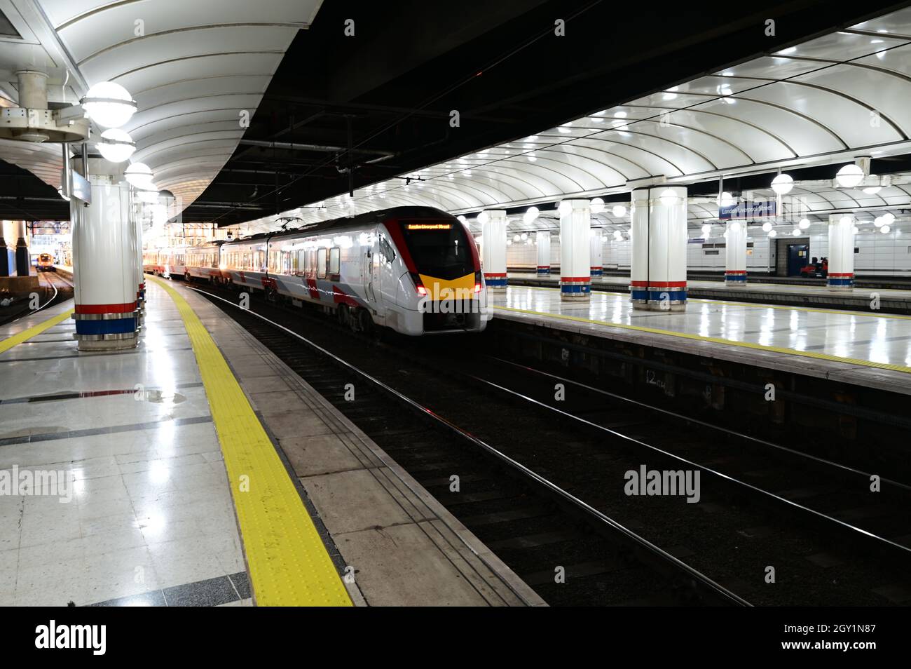 A greateranglia passenger train arriving at London Liverpool street ...
