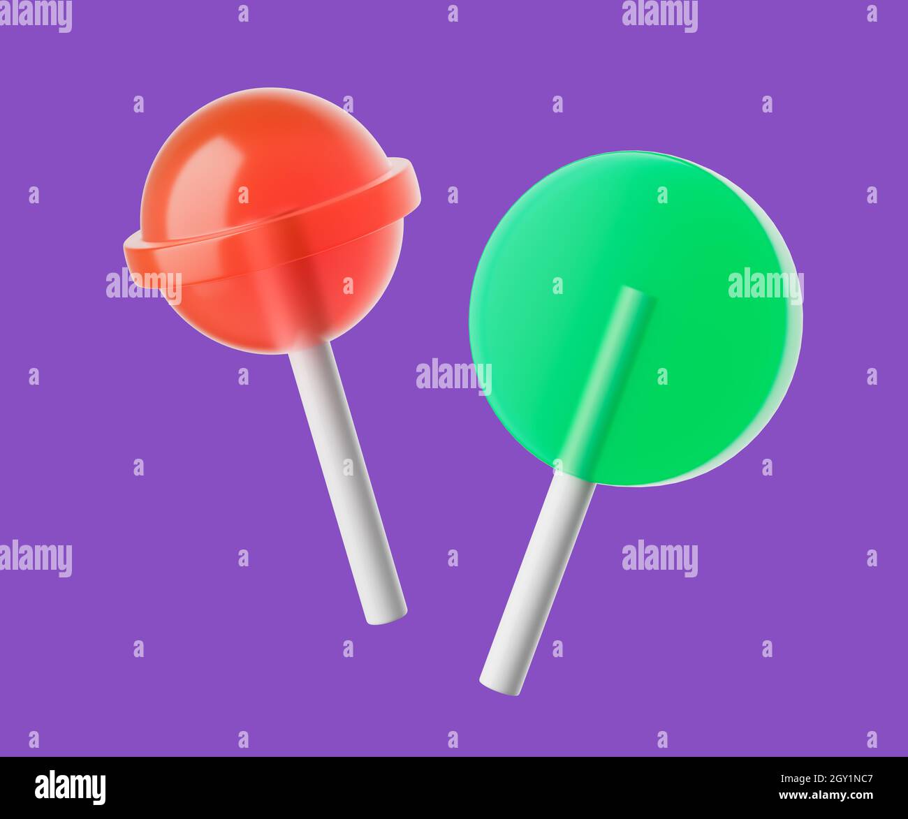 Cartoon Lollipop group red and green. Simple 3d render illustration ...
