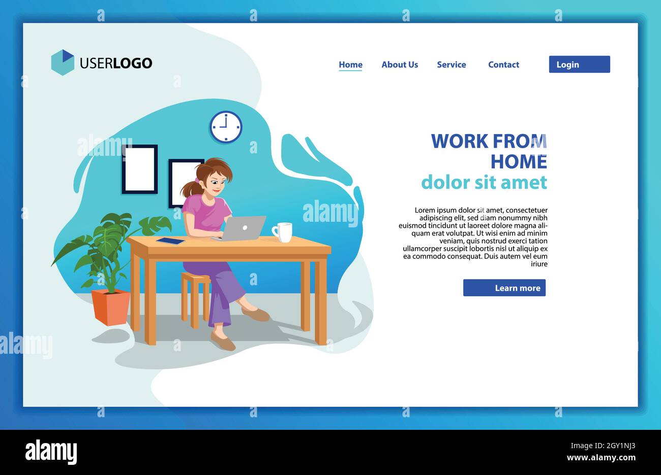 Girl working at home new normal concept. Concept illustration work stay ...