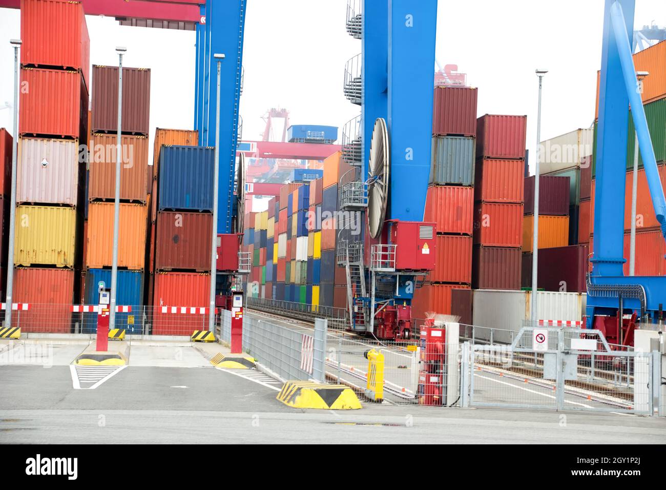 colored container stacks in port Stock Photo - Alamy