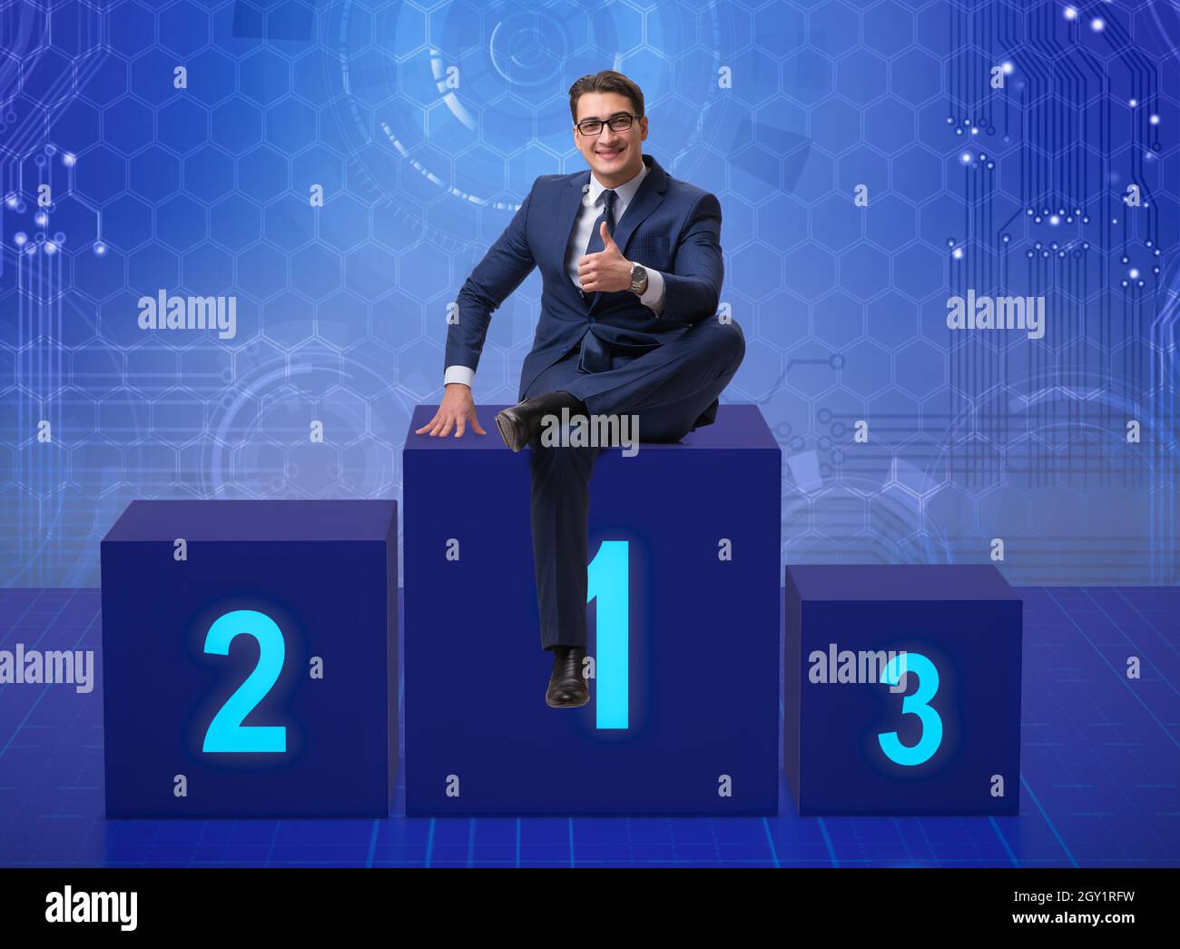 The businessman taking first place in competition Stock Photo - Alamy