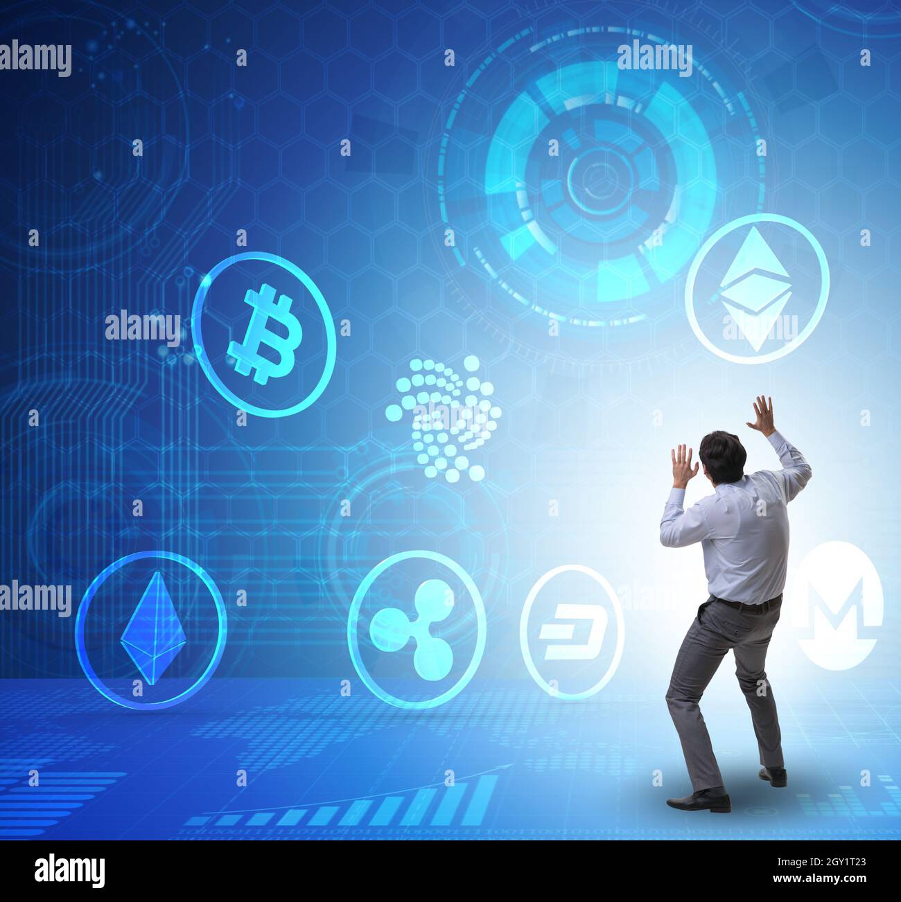 Concept of various cryptocurrencies and the businessman Stock Photo - Alamy