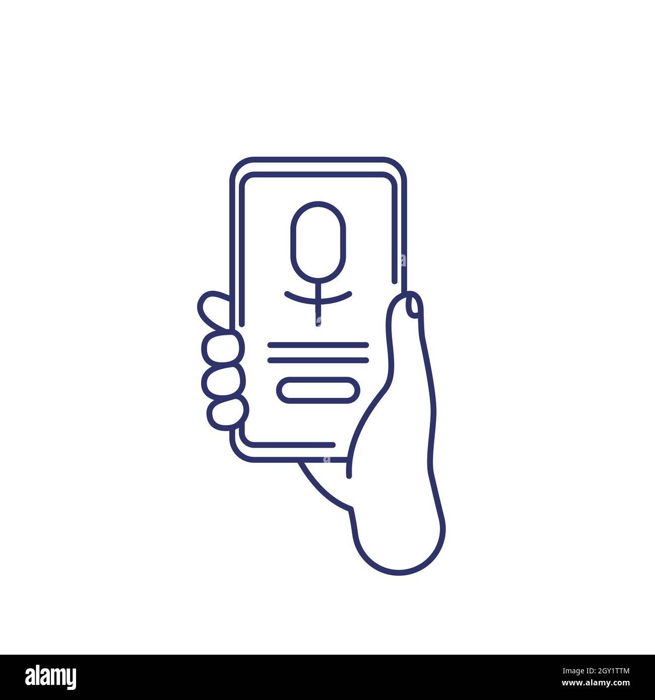 voice assistant app, phone in hand, line icon Stock Vector Image & Art ...