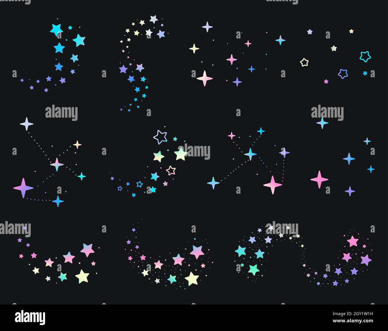 Set of assorted sparkling stars and multicolored constellations on ...