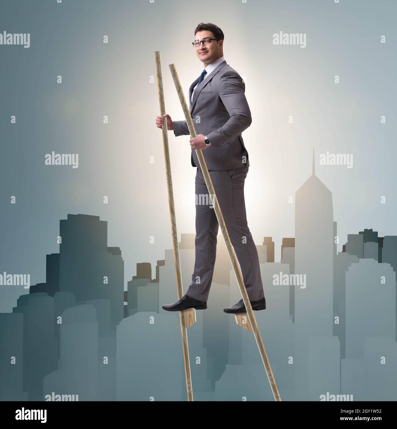 The businessman walking on stilts - standing out from the crowd Stock ...