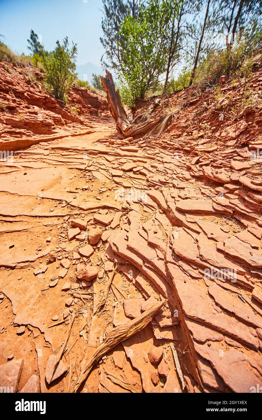 Jagged orange rocks line a narrow pass Devil's Bridge Stock Photo - Alamy