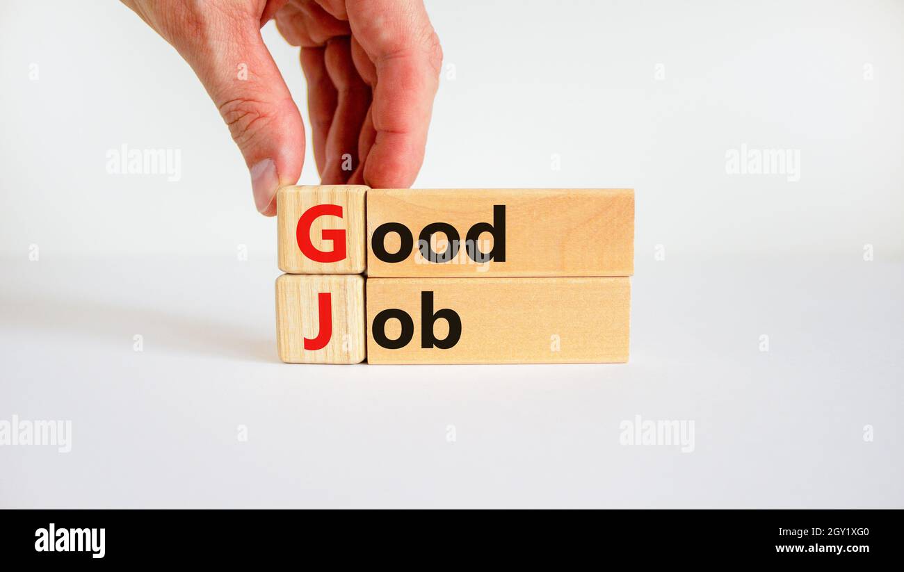 GJ good job abbreviation symbol. Concept words 'GJ good job' on wooden ...