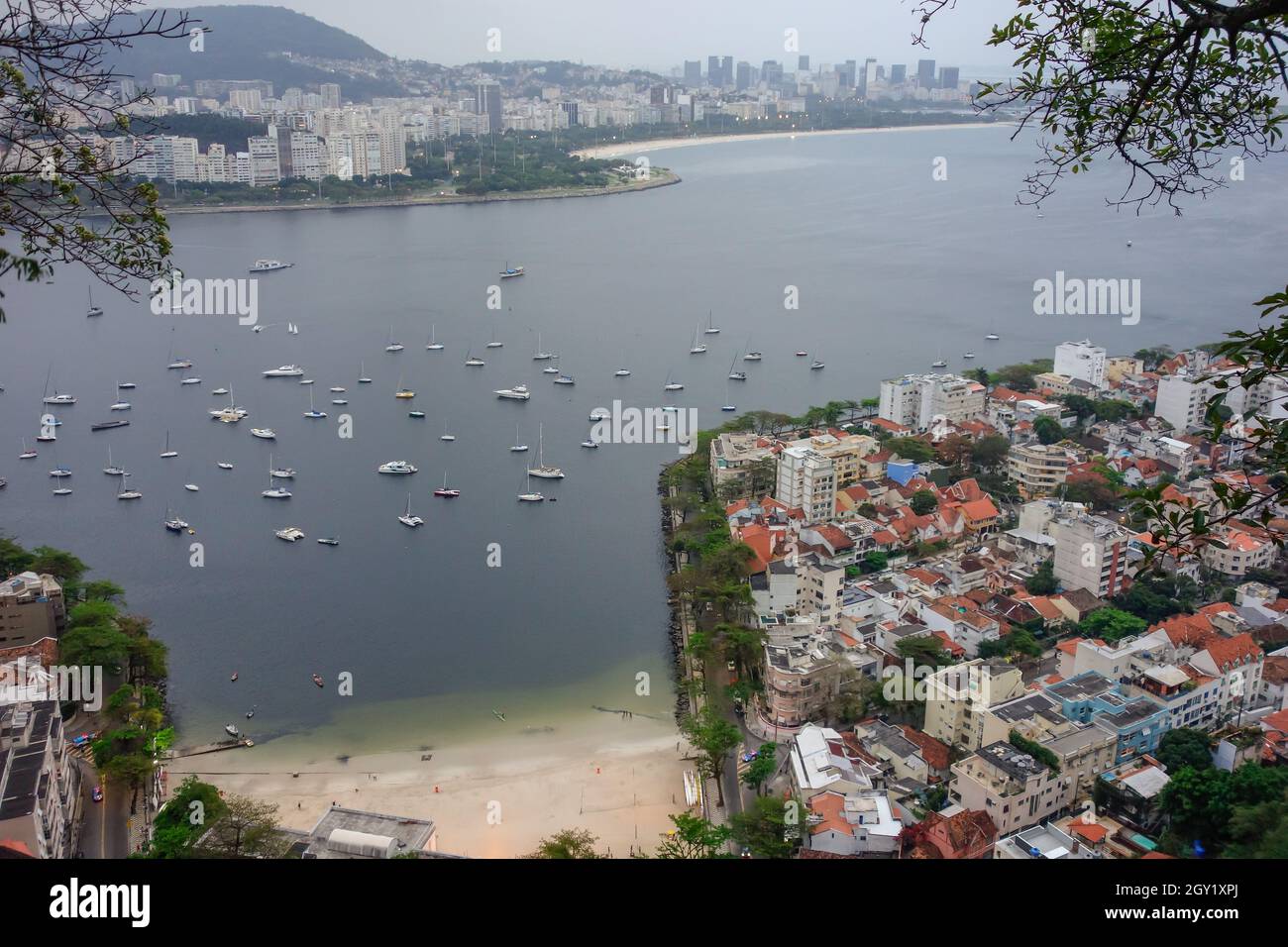 Aerial view of the coastal buildings and port of Rio de Janeiro, Brazil ...