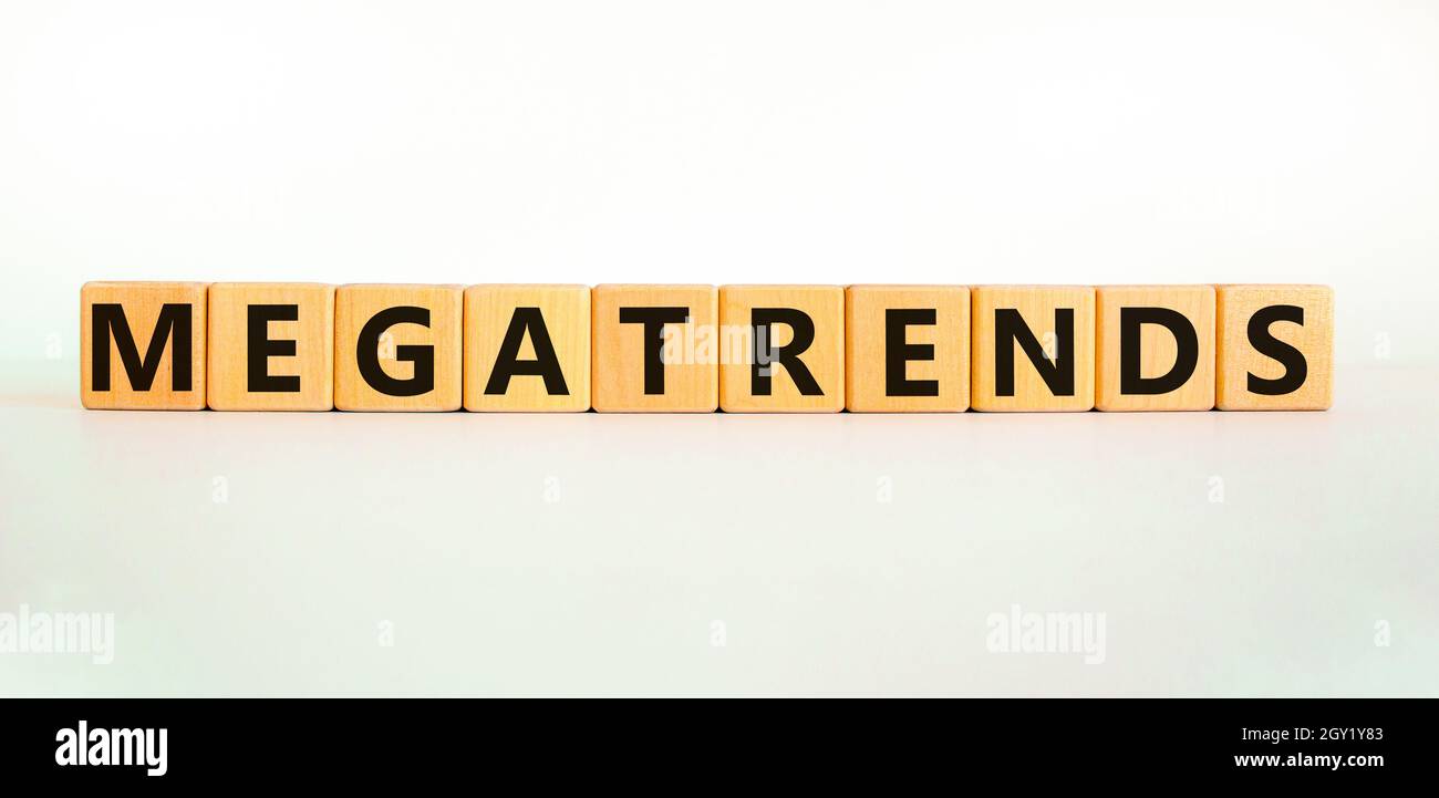 Megatrends symbol. The word megatrends on wooden cubes. Beautiful white ...